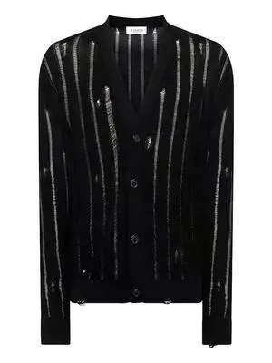 LANEUS Distressed Button Cardigan - Black