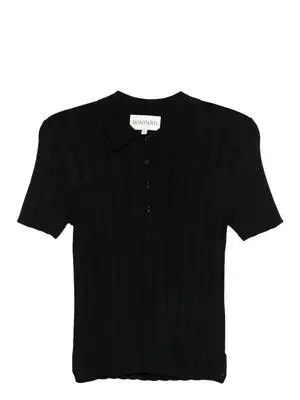 Eric Bompard Ribbed Button-fastening Polo Top - Black