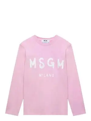 MSGM Logo-print Long-sleeve T-shirt - Pink