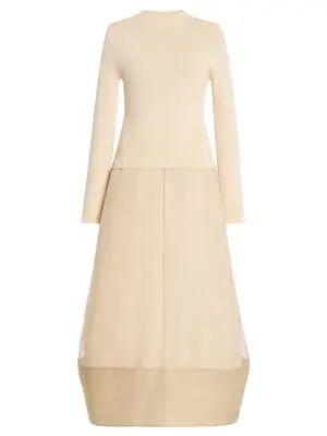 Simkhai Maril Textile-Blocked Midi Dress Tan