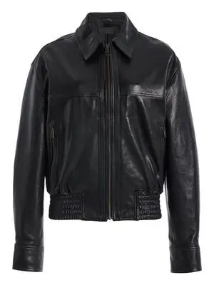 NILI LOTAN Aime Leather Bomber Jacket - Black