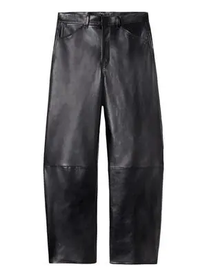 NILI LOTAN Leather Wide-leg Trousers - Black