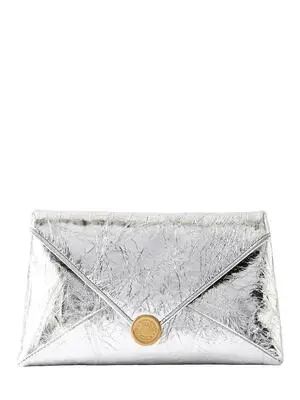 Dries Van Noten Metallic Crinkled-leather Clutch - Silver
