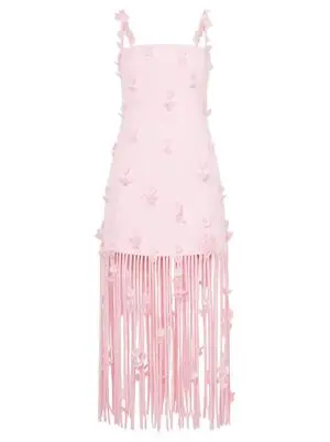 Simkhai Juliana Embellished Fringed Linen-Blend Midi Dress Pink