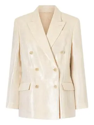 Brunello Cucinelli Metallic Linen-twill Double-breasted Blazer - White