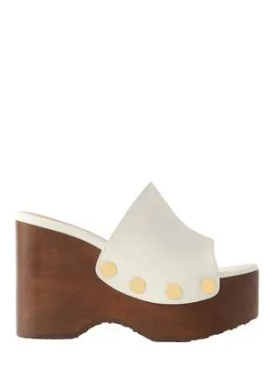 GIANVITO ROSSI 60 Studded Platform Wedge Mules - White