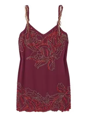 Dries Van Noten Crystal-embellished Silk-crepe Camisole - Burgundy
