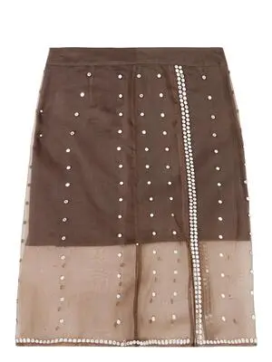 WALES BONNER Presence Studded Organza Skirt - Brown