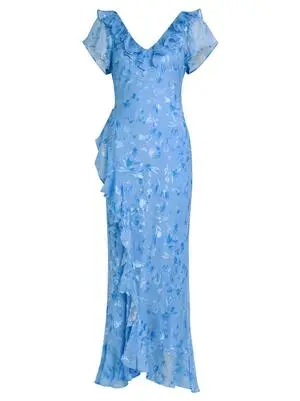 Rixo Meadow Devoré Silk-blend Maxi Dress - Blue
