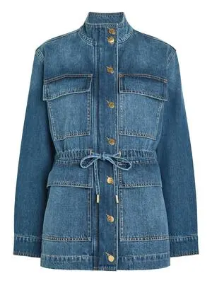 Veronica Beard Truman Drawstring Denim Jacket Mid Blu