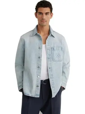 REISS Randall Monogram Relaxed Washed-denim Overshirt - Acid Blue