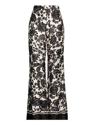 Sandro Floral Print Wide Leg Pants - Beige