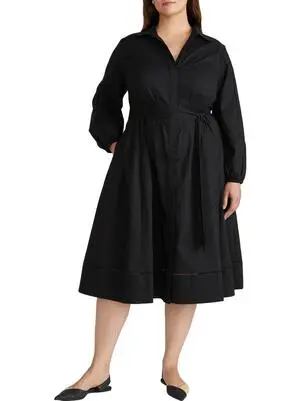 Universal Standard Yuli Long Sleeve Stretch Poplin Midi Dress - Black
