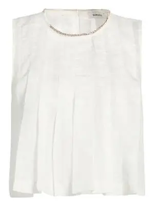 Sandro Woven Top With Appliqués And Crystals - White