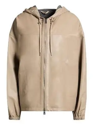 Add Ovine Leather Hooded Jacket - Beige