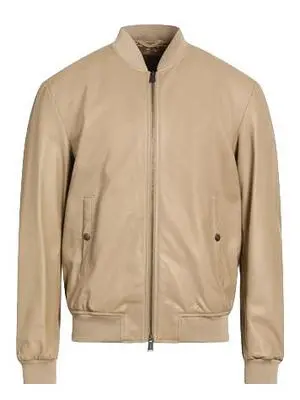 Add Leather Harrington Jacket - Beige