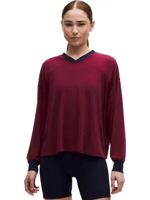 Lululemon Jersey Training V-neck Long-sleeve Shirt - Burgundy Bay/true Navy