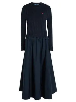 Polo Ralph Lauren Logo Stretch-cotton Midi Dress - Navy