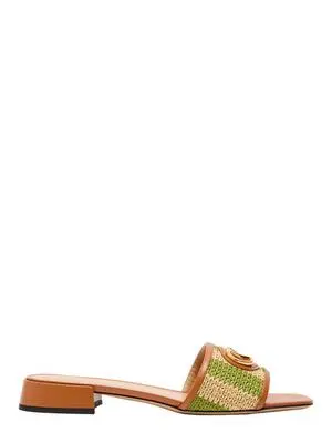 Valentino Garavani Vlogo Raffia And Leather Sliders - Green