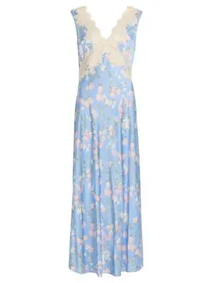 Rixo Floral-print Satin Midi Dress - Light Blue