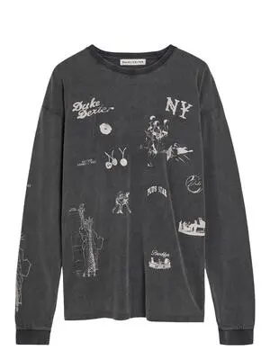 DUKE + DEXTER Sketch Printed Long Sleeve Cotton T-shirt - Grey
