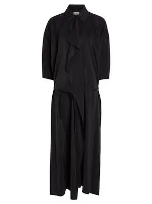LEMAIRE Belted Brushed Silk-blend Midi Shirt Dress - Black