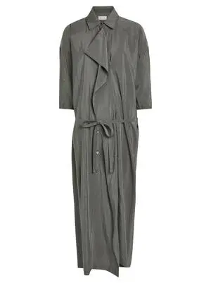 LEMAIRE Belted Brushed Silk-blend Midi Shirt Dress - Grey