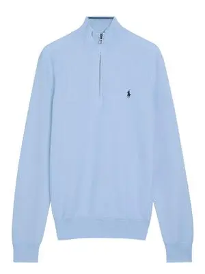 Polo Ralph Lauren Logo Half-zip Cotton Jumper - Light Blue