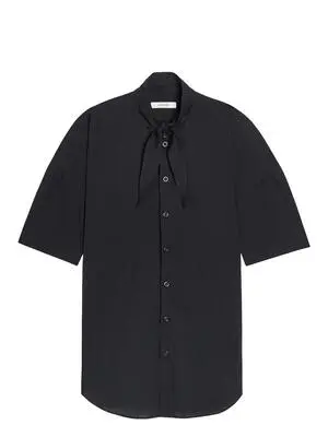 LEMAIRE Tie-neck Cotton Shirt - Charcoal