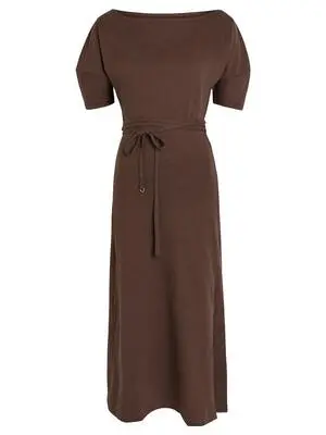 LEMAIRE Belted Off-the-shoulder Cotton-blend Midi Dress - Dark Brown