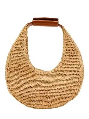 Staud Leather-trimmed Raffia Shoulder Bag - Natural