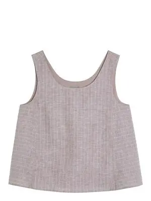 Max Mara Caliga Striped Linen And Cotton-blend Tank - Grey