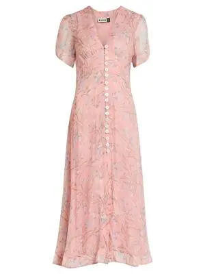 Rixo Floral-print Chiffon Midi Dress - Light Pink