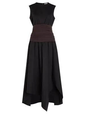 Tory Burch Asymmetric Stretch-cotton Poplin Midi Dress - Black