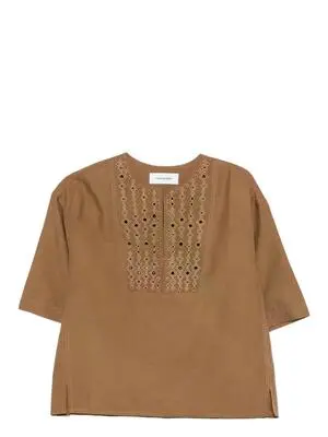YVES SALOMON Cut-out Short-sleeve Top - Brown