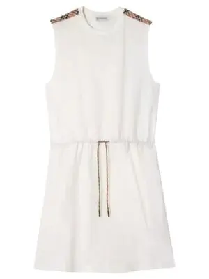 Burberry Check Trim Cotton Jersey Dress - White