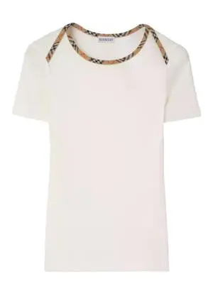 Burberry Check Trim Stretch Cotton T-shirt - Neutrals