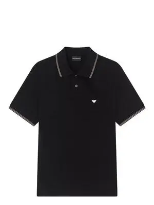 Emporio Armani Slim-fit Stretch Piqué Polo Shirt With Micro Eagle - Black
