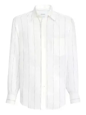 Brunello Cucinelli Stripe-pattern Chest-pocket Linen Shirt - White