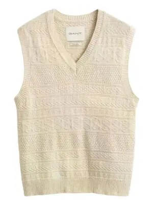 Gant Textured V-neck Knit Vest - Neutrals