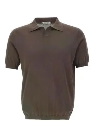KANGRA Ribbed Short-sleeve Polo-collar T-shirt - Brown