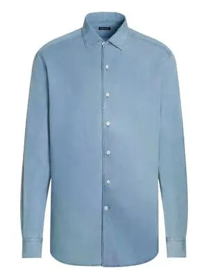Zegna Cotton Long-sleeve Shirt - Blue