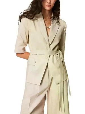 TWINSET Belted Short-Sleeve Blazer Neutrals