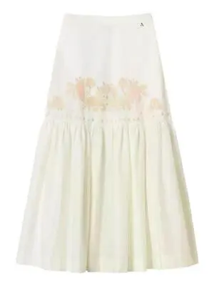 TWINSET Floral-embroidered Tiered Long Skirt - White