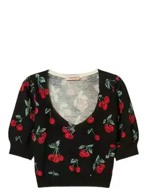 TWINSET Cherry-print Short-sleeve Sweater - Black