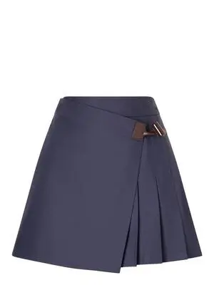 Loewe Pleated Leather-trimmed Cotton-blend Mini Skirt - Blue