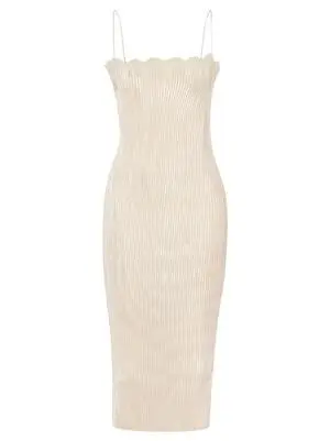 FFORME Lumi Lace-trimmed Plissé-crepe Midi Dress - Neutrals