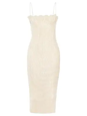 FFORME Lumi Lace-trimmed Plissé-crepe Midi Dress - Off-white