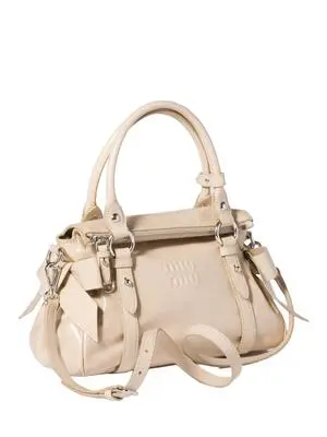 Miu Miu Shiny Leather Top-Handle Bag Travertine Stone