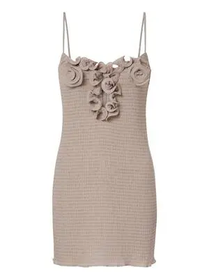 Magda Butrym Floral-appliqué Shirred Crêpe Minidress - Brown